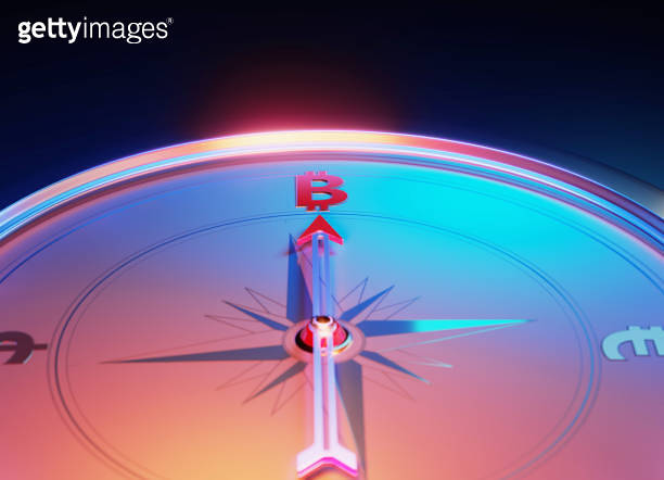 Bitcoin Concept: Arrow of The Compass Pointing The Bitcoin Symbol Over ...