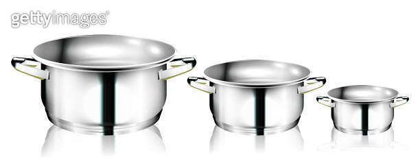 Realistic metal kitchen utensils on a white background. Set of steel ...