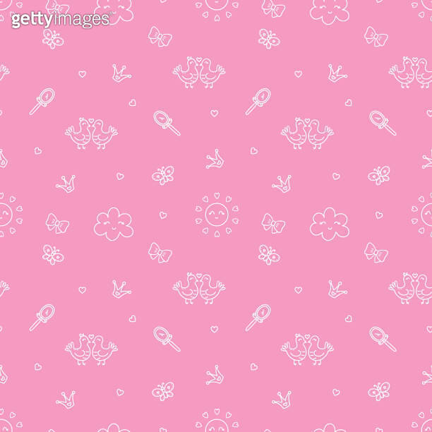 Seamless pink pattern for sewing children clothes. Princess accessories ...