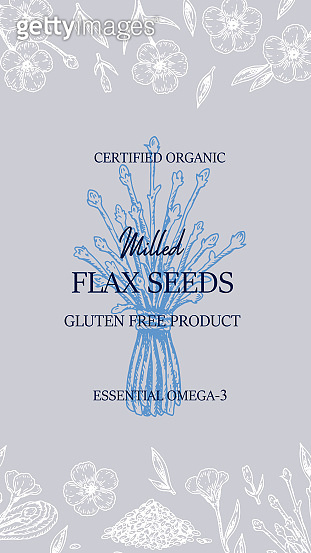 Hand drawn flax vertical design. Vector illustration in sketch style ...