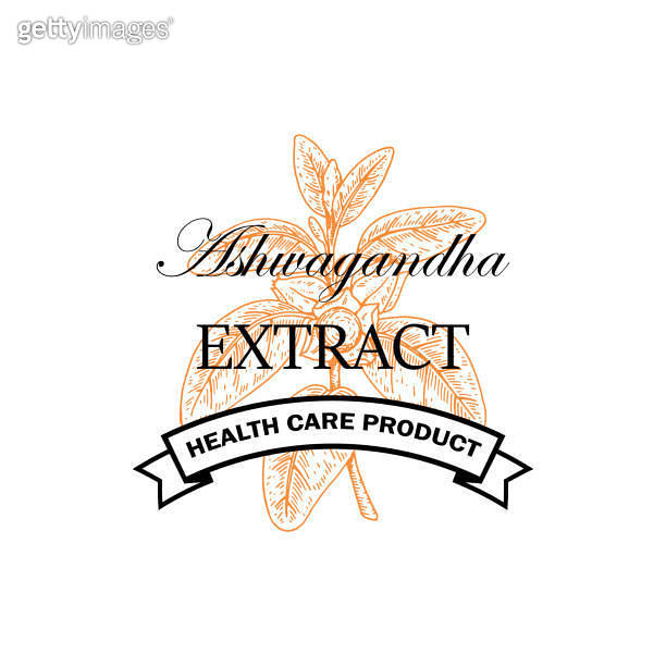 Hand drawn Ashwagandha logo isolated on white background. Vector ...