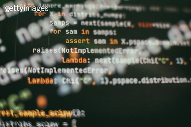 Abstract computer script code. Programming code screen of software developer. Software ...
