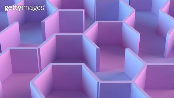 Hexagonal labyrinth, maze, neon lighting 이미지 (1349451882) - 게티이미지뱅크