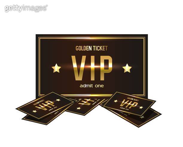 3d golden tickets. Three-dimensional VIP golden ticket with stars and ...