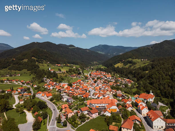 Aerial photo of a rural area with small town 이미지 (1338722591) - 게티이미지뱅크