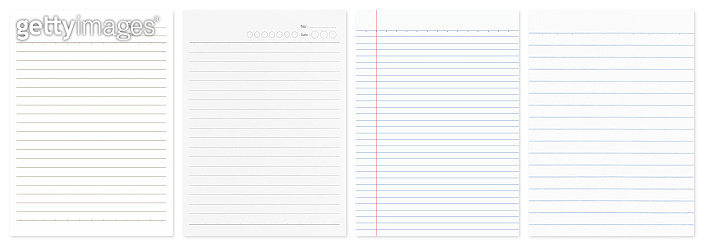 Collection of sheets from notebooks isolated white background with ...