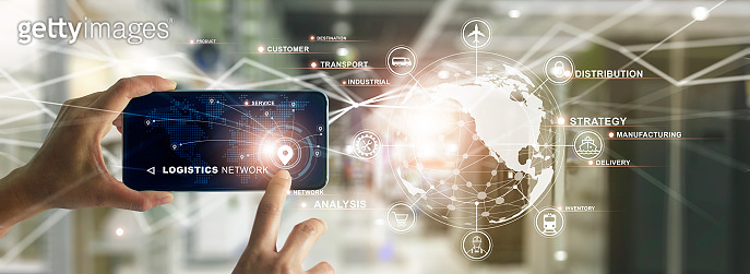 Workers using smartphone cargo and tracking delivery with a mobile ...