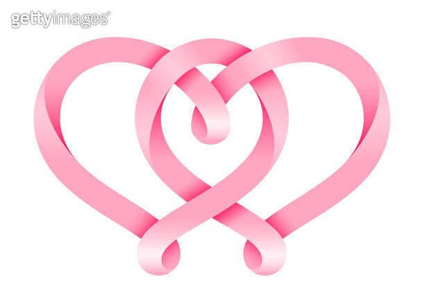 The sign of the union of two hearts made of interwoven pink wire ...
