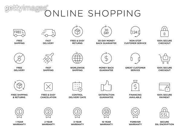 E-commerce, online shopping line icons set. Modern graphic design concepts, simple outline ...