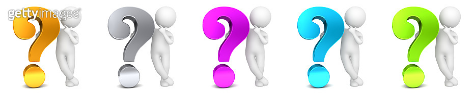 Question marks golden silver pink blue green interrogation point signs ...
