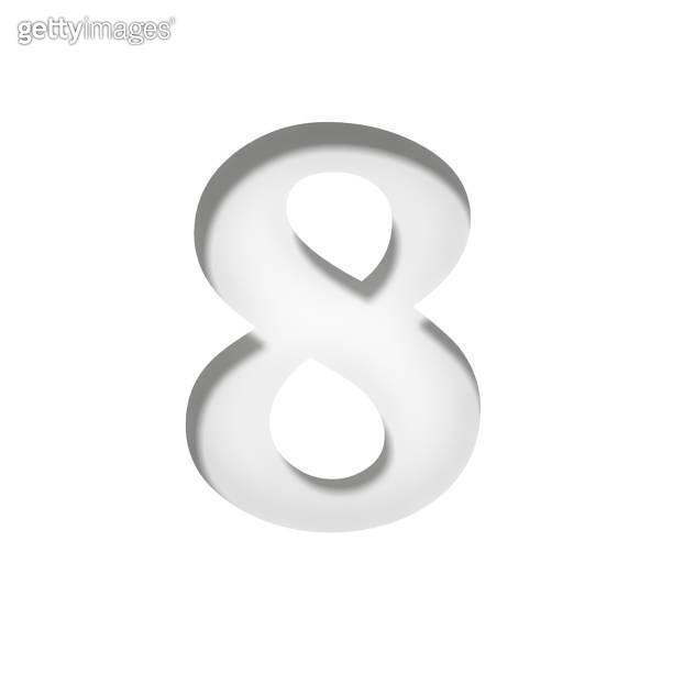 8 eight number sign white numeral 3d rendering shadow outline cut out ...
