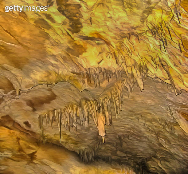 Abstract drawing of an underground cave with stalactites and ...