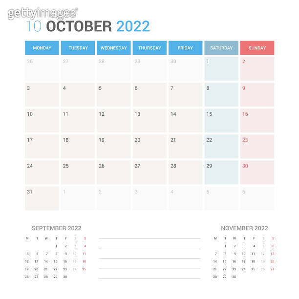 October 2022 Planner Calendar Week starts on Monday. Simple and clean ...