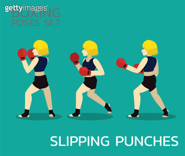 Slipping Punches Manga Boxing Poses Set Woman Cartoon Vector ...