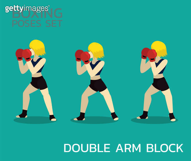 Double Arm Block Manga Boxing Poses Set Woman Cartoon Vector ...