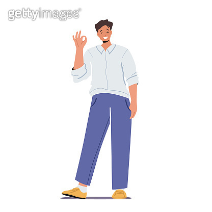 Happy Male Character Show Ok Symbol, Man Show Positive Gesture ...