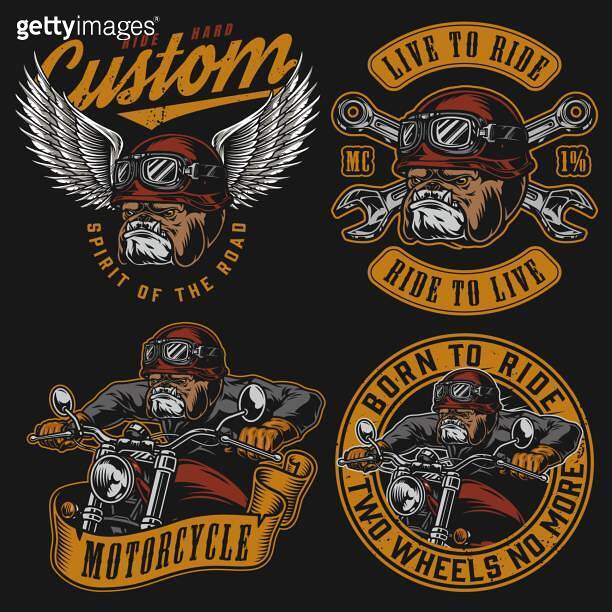 Vintage colorful motorcycle labels set 이미지 (1307745644) - 게티이미지뱅크