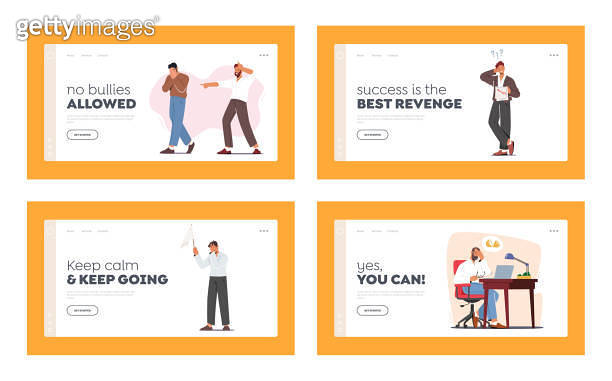 Male Characters Losers Landing Page Template Set. Businessman Deleted ...