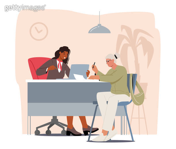 Senior Female Client Character Talking to Manager or Analysts of Credit ...