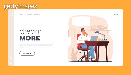 Man Imagine Something Pleasant Landing Page Template.. . Happy Male ...