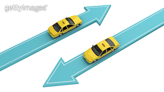 taxi car go in different directions on arrows 이미지 (1337101960) - 게티이미지뱅크