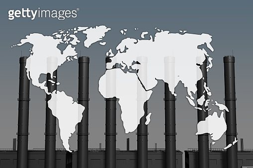 earth map mockup on black pipes without smoke with clear skies ...