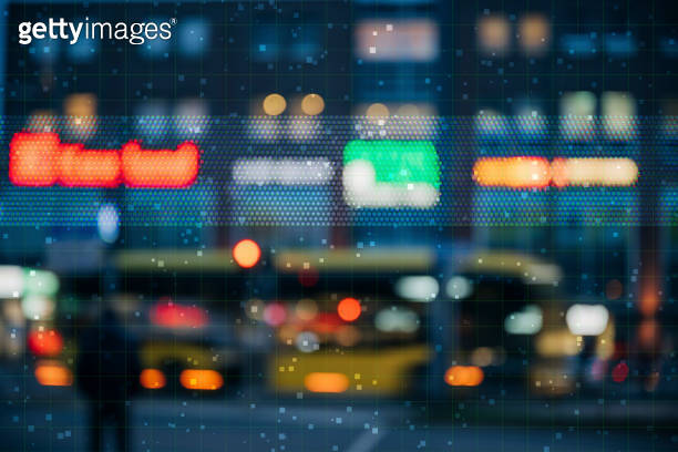 Smart abstract urban street scene, cluster background, bright colors ...