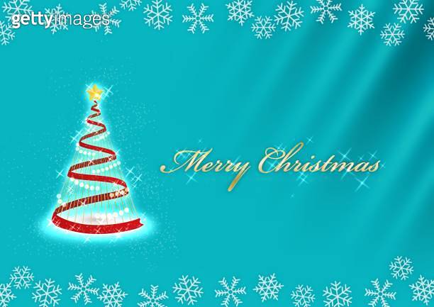 Light Blue Christmas card with a Christmas tree and snowflakes ...