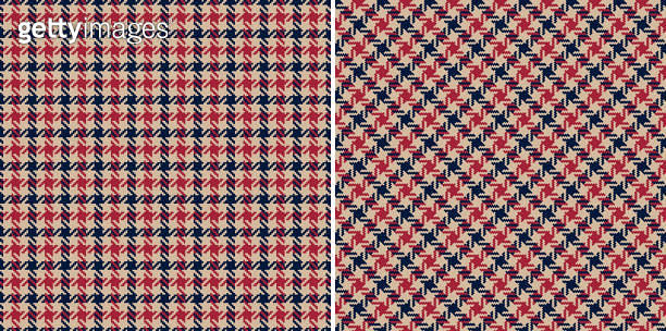 Tweed check pattern in navy blue, red, beige. Seamless small textured ...