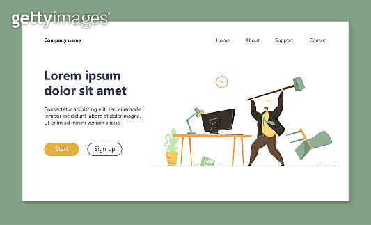 Angry office worker breaking computer with hammer 이미지 (1316716022) - 게티 ...