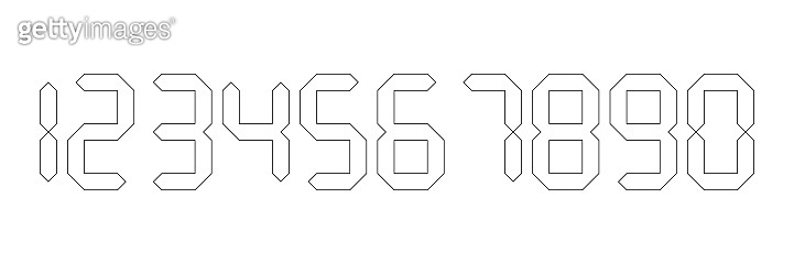White digital numbers with black outline. Seven-segment display is used ...