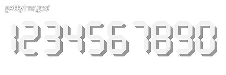 Grey 3D-like digital numbers. Seven-segment display is used in ...