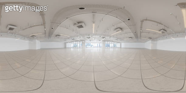 360 Equirectangular Panoramic Interior Of Empty Office With Tiled Floor ...