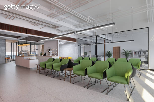Waiting Area And Coffee Shop In Modern Open Plan Office 이미지 (1355412932 ...
