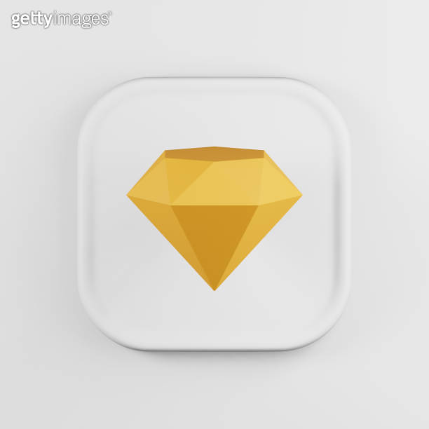 Yellow diamond icon cartoon style. 3d rendering white square key button, interface ui ux element ...