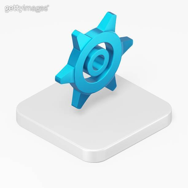 Blue gear icon. 3d rendering square button key isometric view, interface ui ux element. 이미지 ...