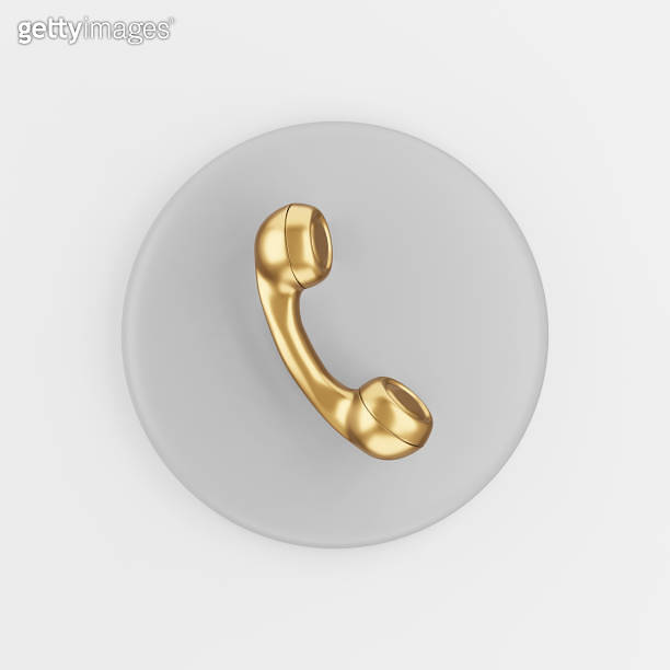Gold vintage telephone handset icon. 3d rendering gray round key button ...