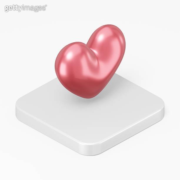 Red realistic heart icon. 3d rendering square button key isometric view, interface ui ux element ...