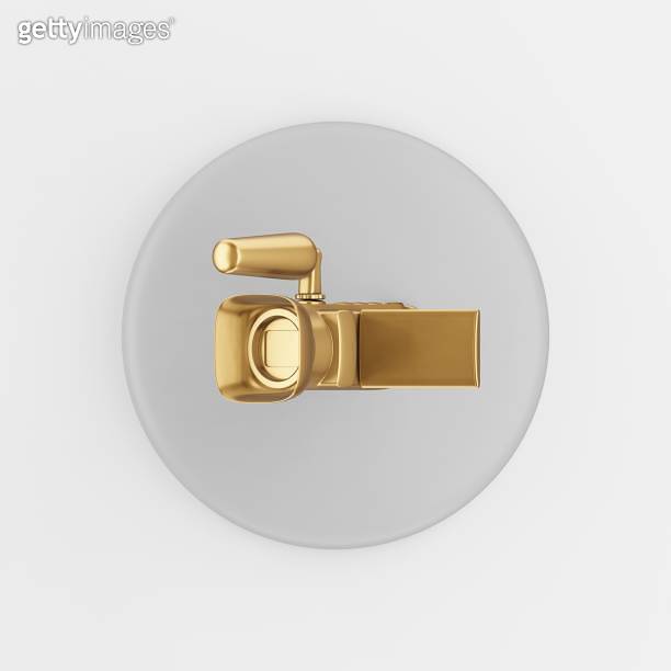 Gold digital video camera icon. 3d rendering round gray key button, interface ui ux element. 이미지 ...