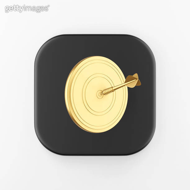 Gold dart target icon. 3d rendering black square key button, interface ui ux element. 이미지 ...