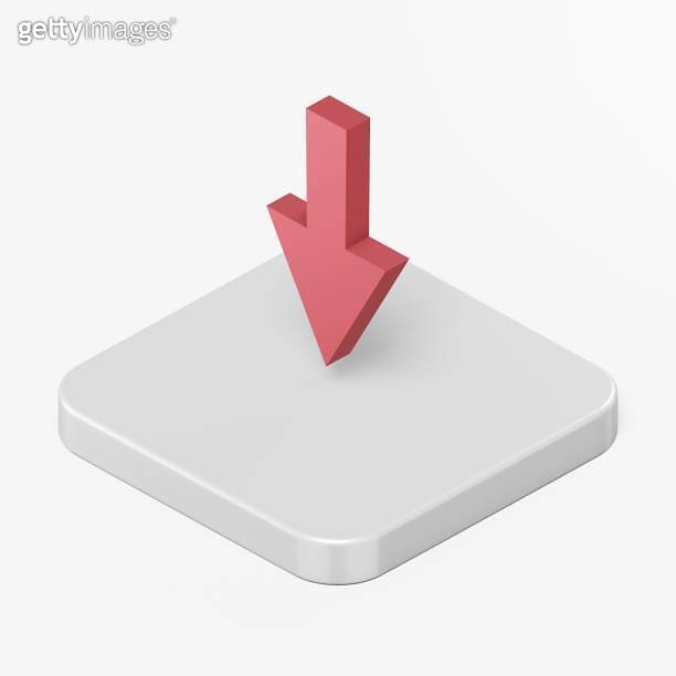 Red down arrow icon. 3d rendering square button key isometric view, interface ui ux element. 이미지 ...