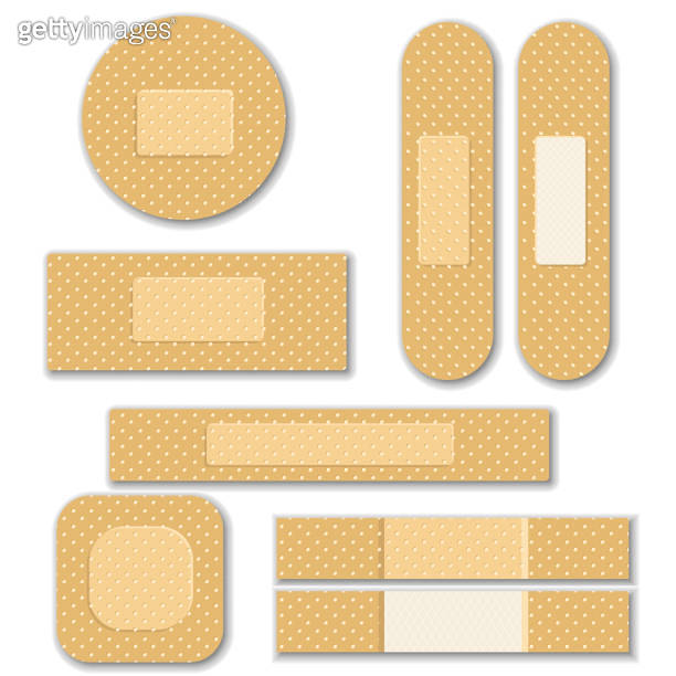 Set of isolated vector elastic bandage patch. Set of two sided adhesive ...