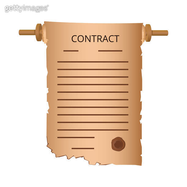 Old contract. Ancient treaty on parchment or papyrus. Antique scroll ...