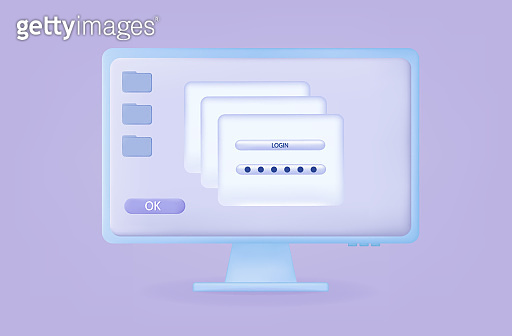 3d modal pop up window. User interface with login and password ...