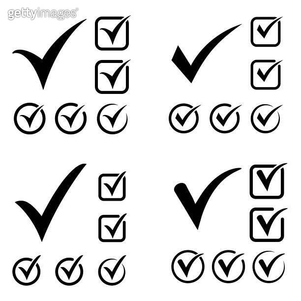 Black tick icon vector symbol, checkmark isolated on white background ...