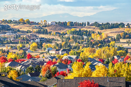 Denver Metro Area Residential Autumn Panorama with the view of a Front ...