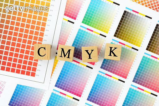 Wooden blocks with CMYK initial words on color chart 이미지 (1302556552 ...