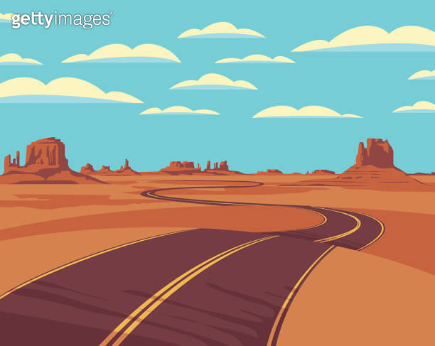 western desert landscape with empty winding road 이미지 (1306736188) - 게티이미지뱅크
