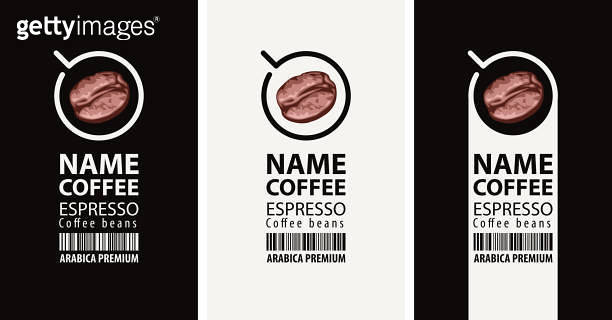 set of three labels for coffee beans with barcodes (1343576970) - 게티이미지뱅크