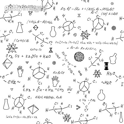 Seamless endless pattern background with handwritten chemistry formulas ...